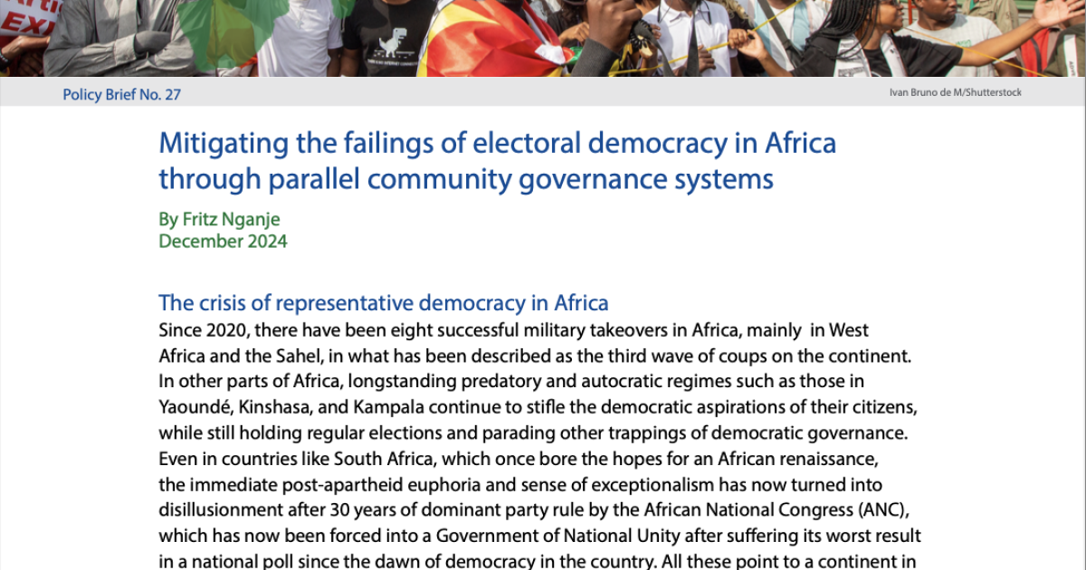 Mitigating the failings of electoral democracy in Africa through parallel community governance ...